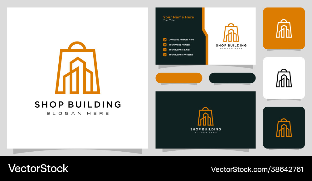 Shop building logo line style design Royalty Free Vector