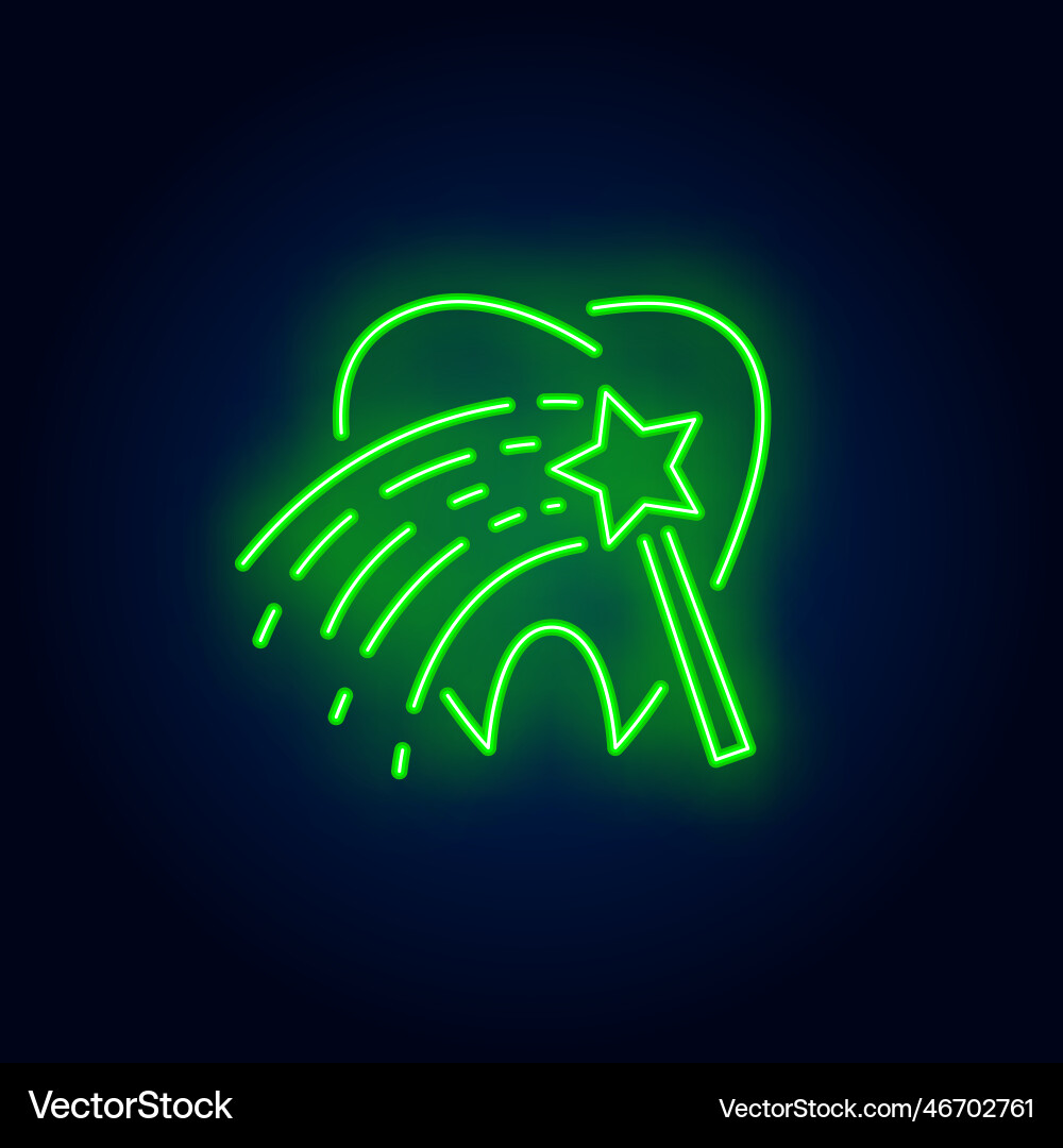 Tooth and magic wand neon sign Royalty Free Vector Image
