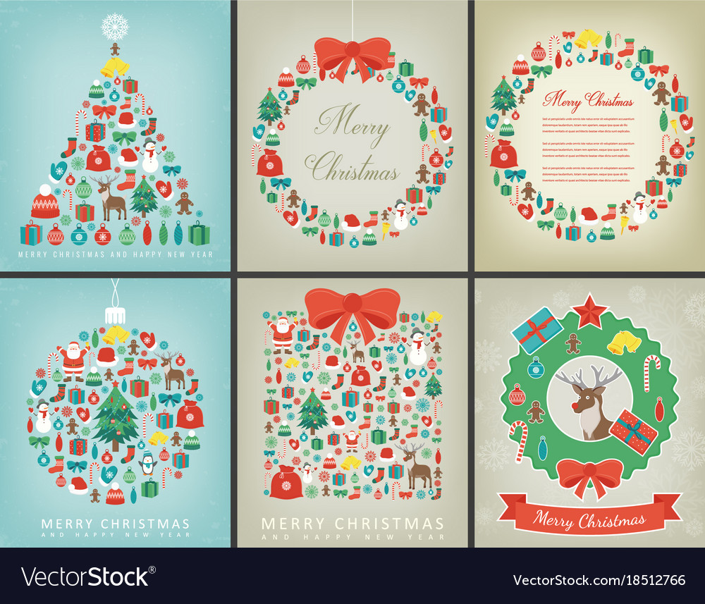 Christmas greeting card set with merry Royalty Free Vector