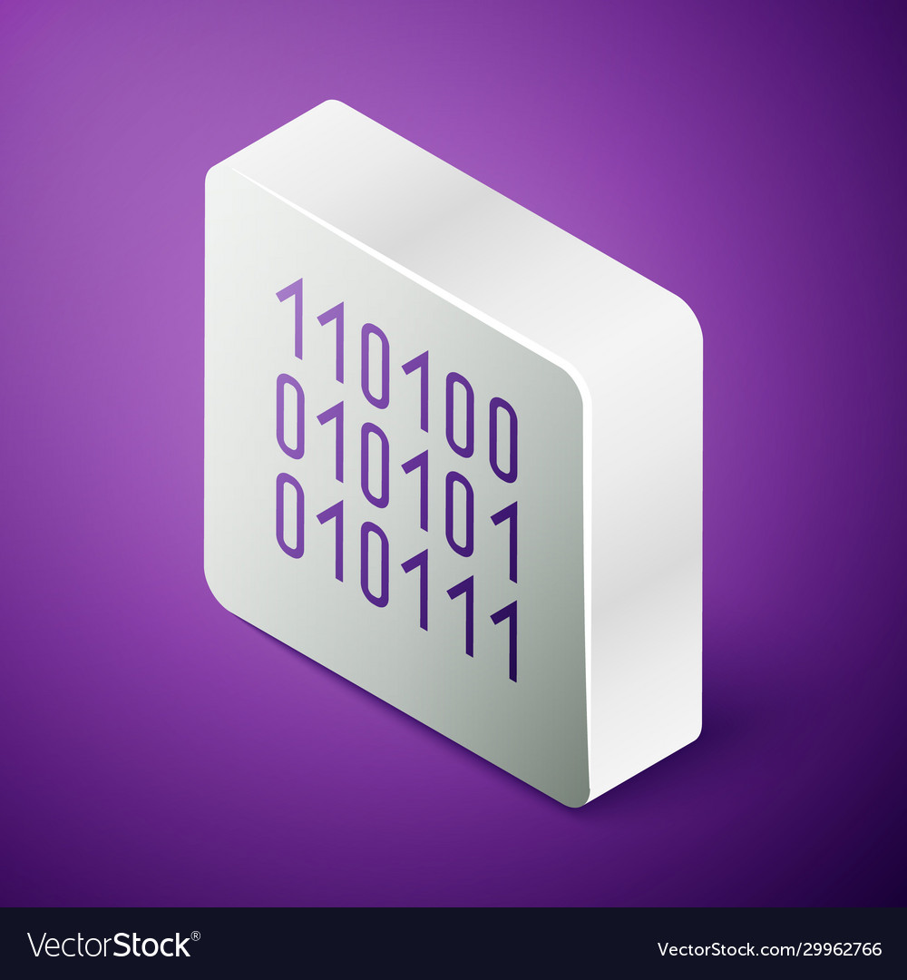 Isometric line binary code icon isolated on purple