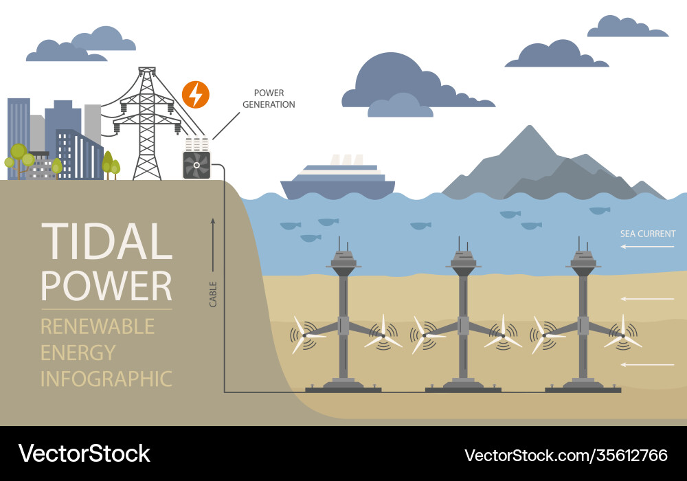 Renewable energy infographic tidal power global Vector Image