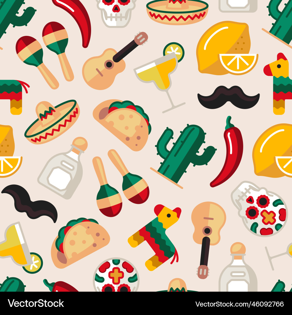 Seamless pattern of mexican flat icons Royalty Free Vector