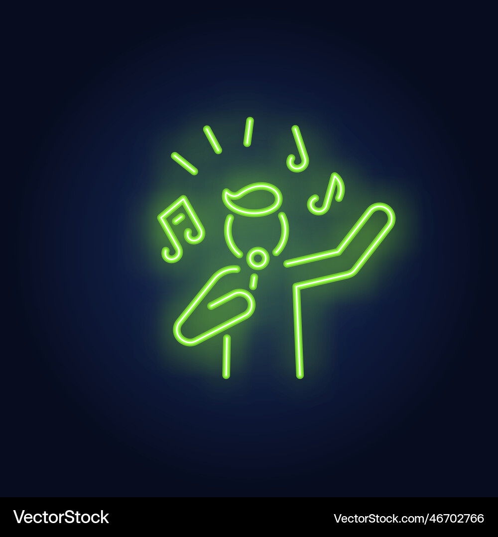 Singing person neon sign Royalty Free Vector Image