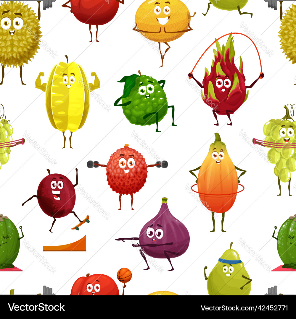 Cartoon funny fruit sportsmen characters pattern Vector Image