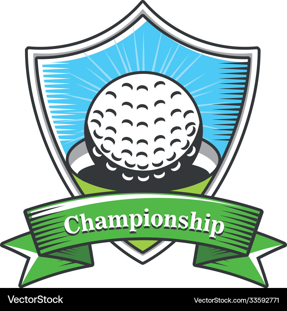 Championship label with shield and golf ball Vector Image