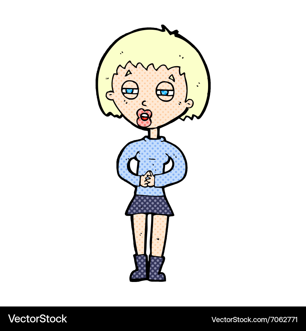 Comic cartoon suspicious girl Royalty Free Vector Image