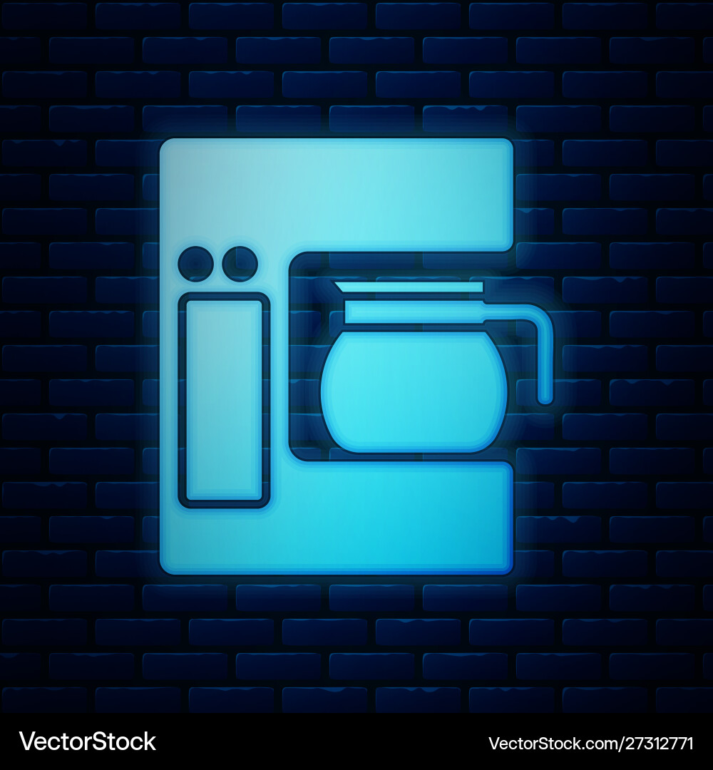 Glowing neon coffee machine with glass pot icon Vector Image