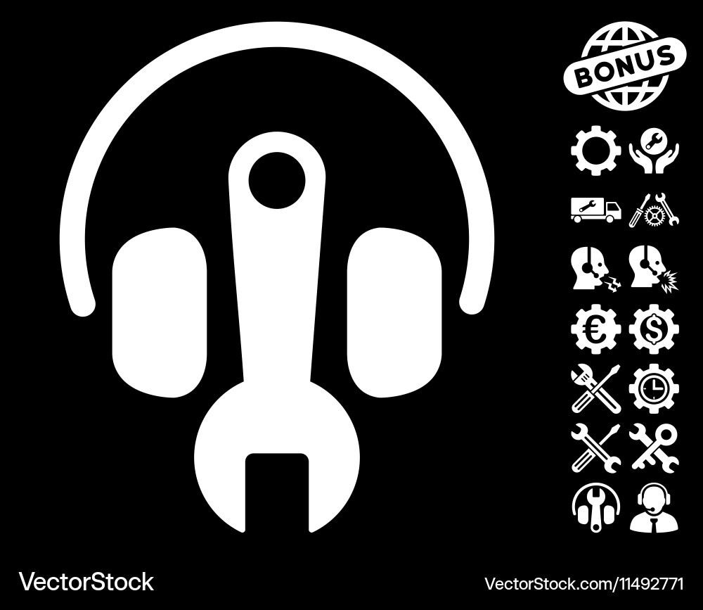 Headphones tuning wrench icon with tools Vector Image