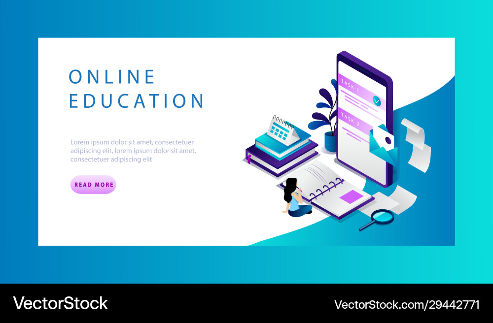 Isometric online education website landing page Vector Image