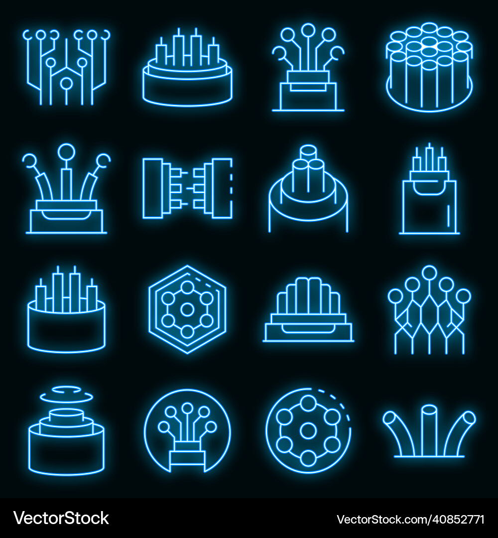 Optical fiber icons set neon Royalty Free Vector Image