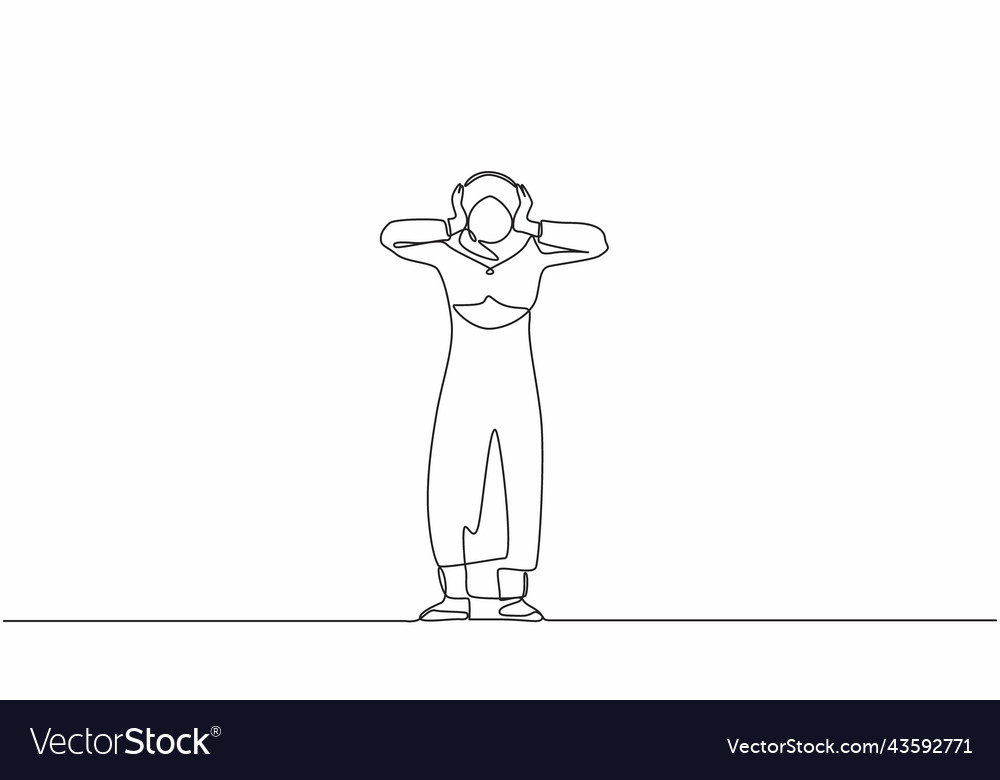 Single continuous line drawing stressed arab Vector Image