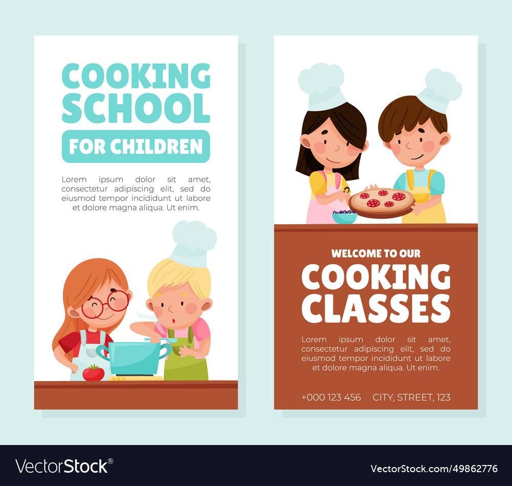Happy children chef cooking class banner design Vector Image Happy children chef cooking class banner design Vector Image