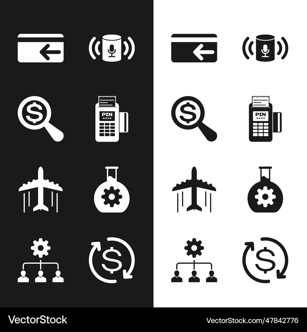 Set pos terminal magnifying glass and dollar Vector Image