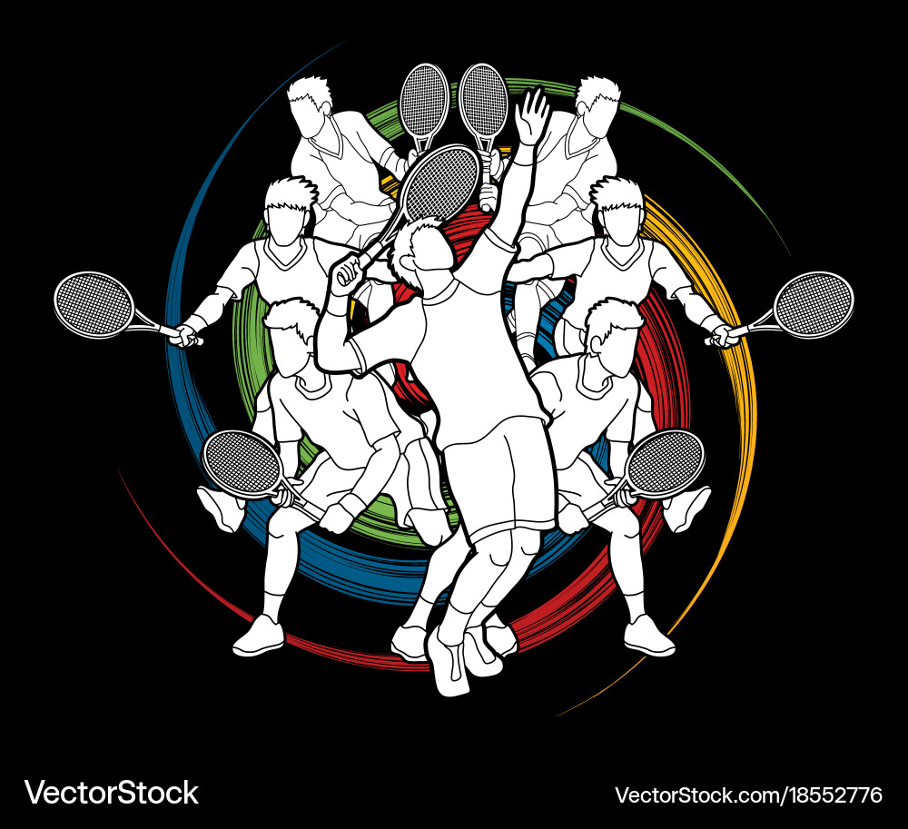 Tennis players men action Royalty Free Vector Image