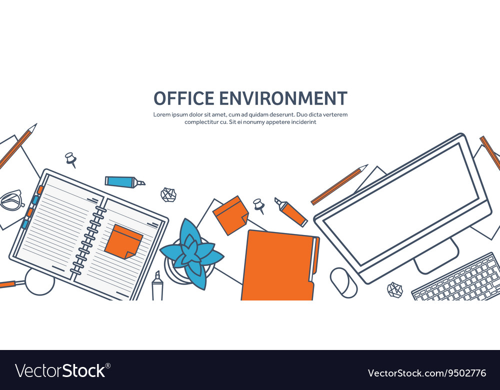 Workplace with table and computer Royalty Free Vector Image