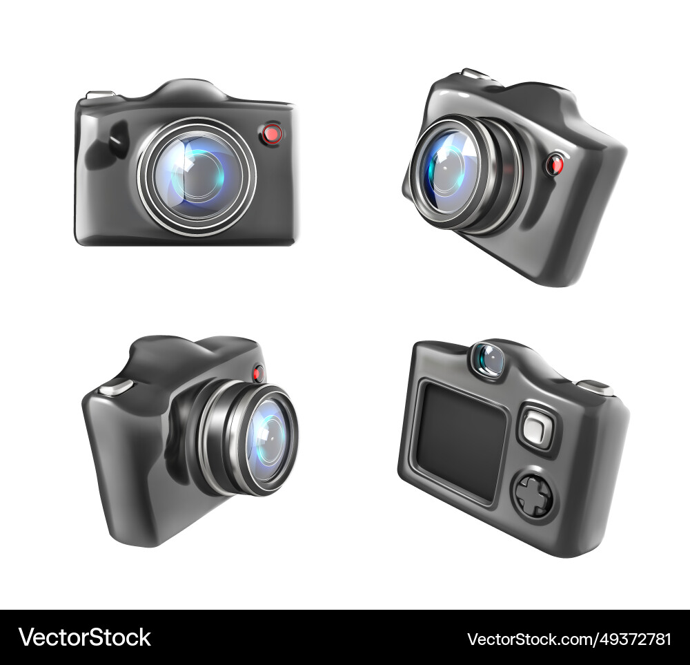 A set of black cameras in different angles Vector Image