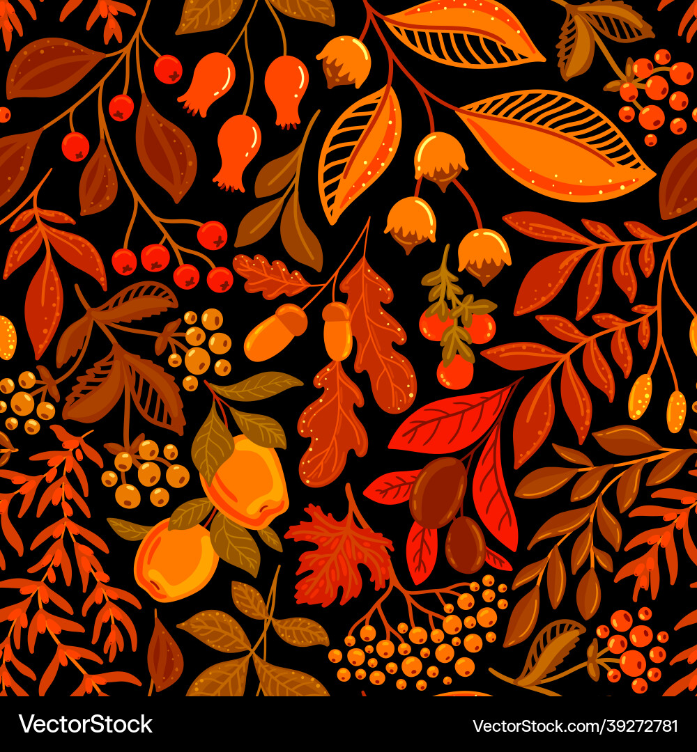 Black seamless background with bright autumn Vector Image