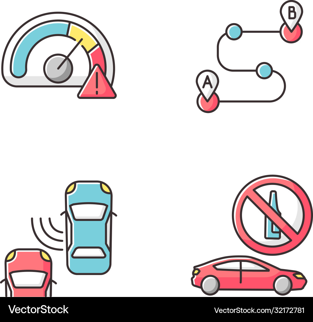 Driving risks rgb color icons set Royalty Free Vector Image