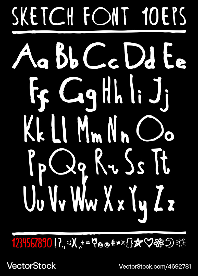 English handwriting alphabet figures Royalty Free Vector