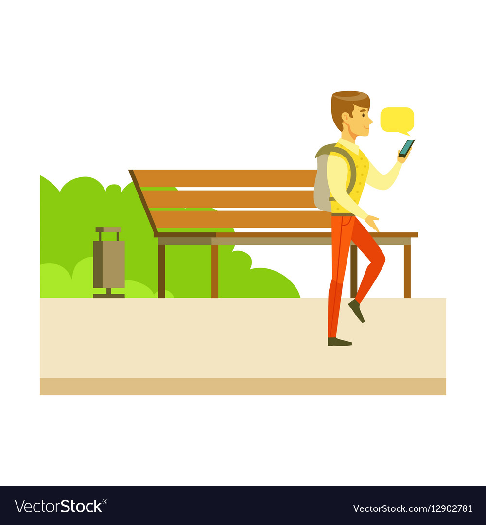 Man texting with smartphone while walking part Vector Image