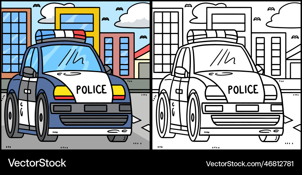 Police car coloring page colored Royalty Free Vector Image