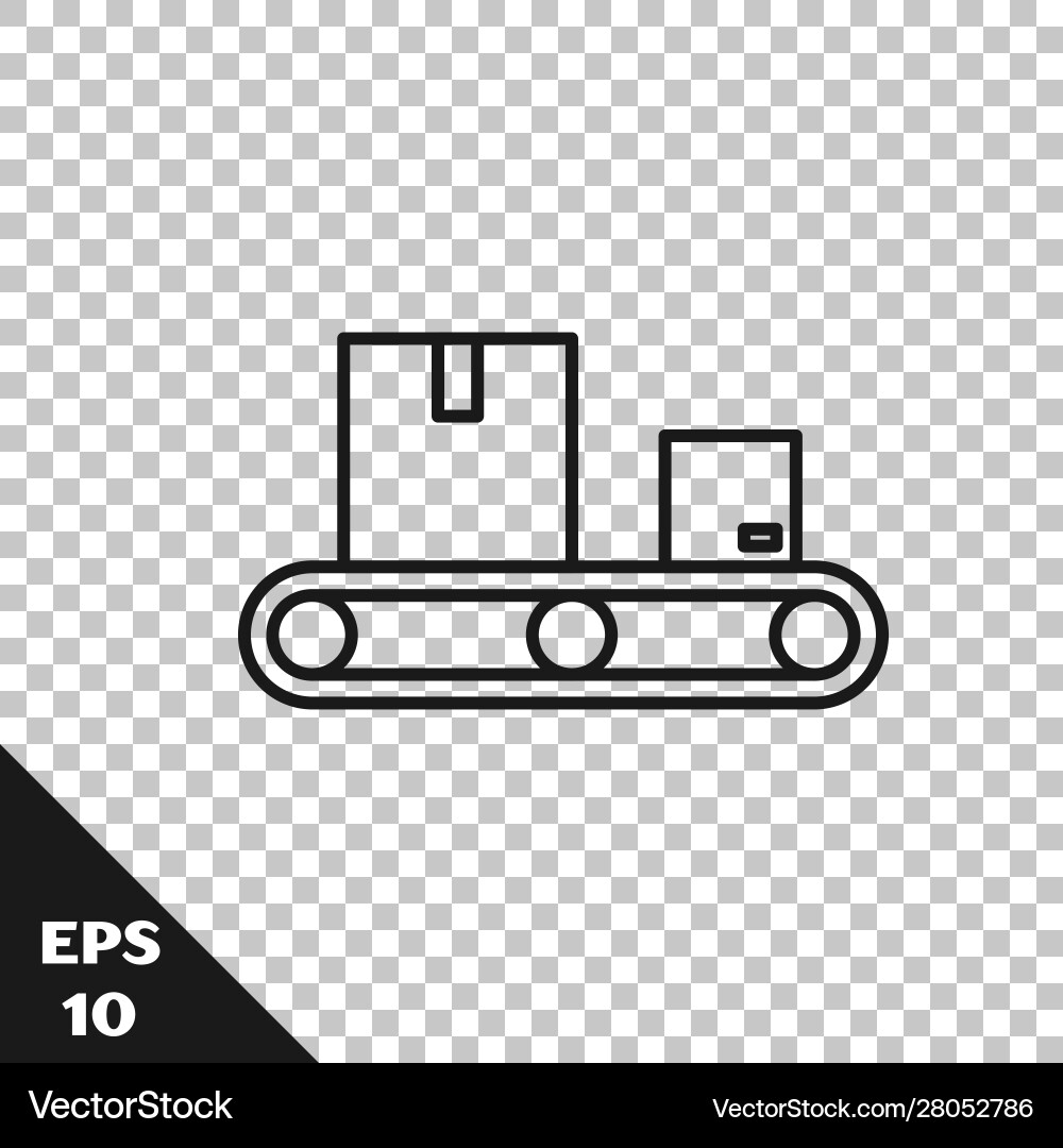 Black line conveyor belt with cardboard box icon Vector Image