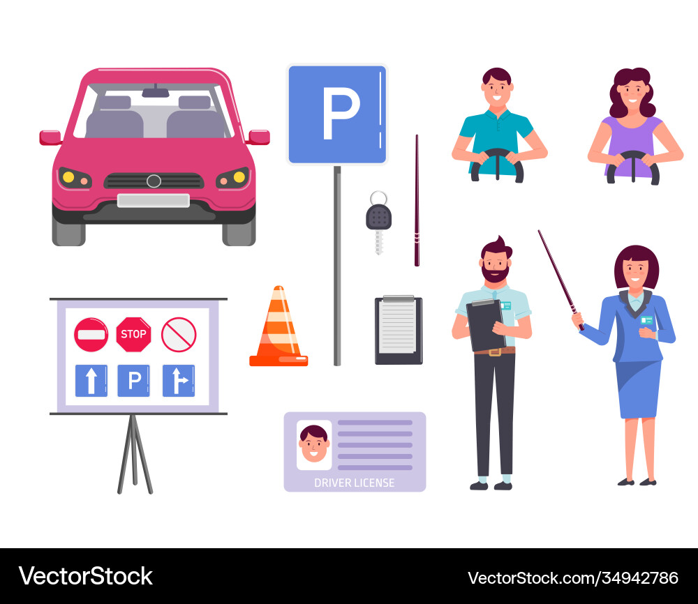 Car driving school education and examination Vector Image