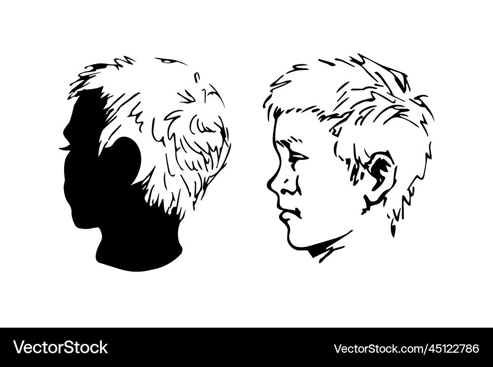 Cute abstract boy portrait line art Royalty Free Vector