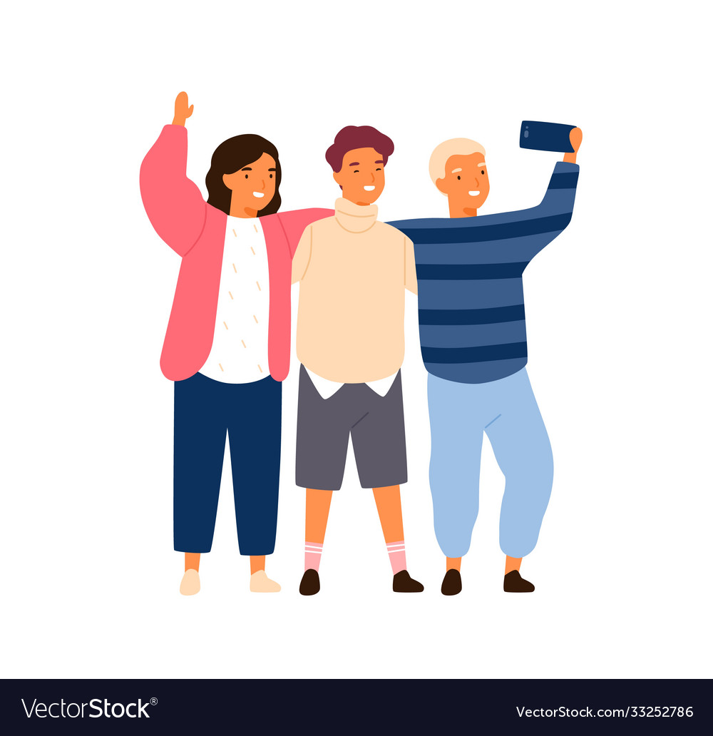 Group Smiling Friends Or Classmates Taking Vector Image