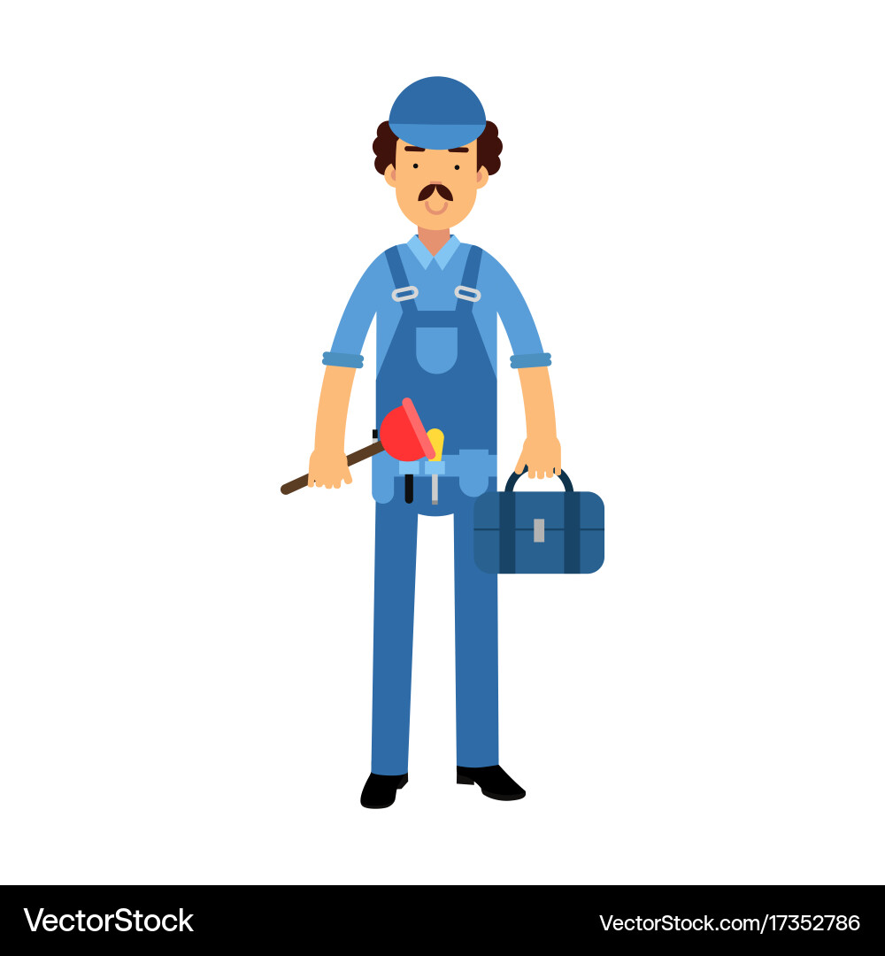 Professional plumber character in a blue overall Vector Image