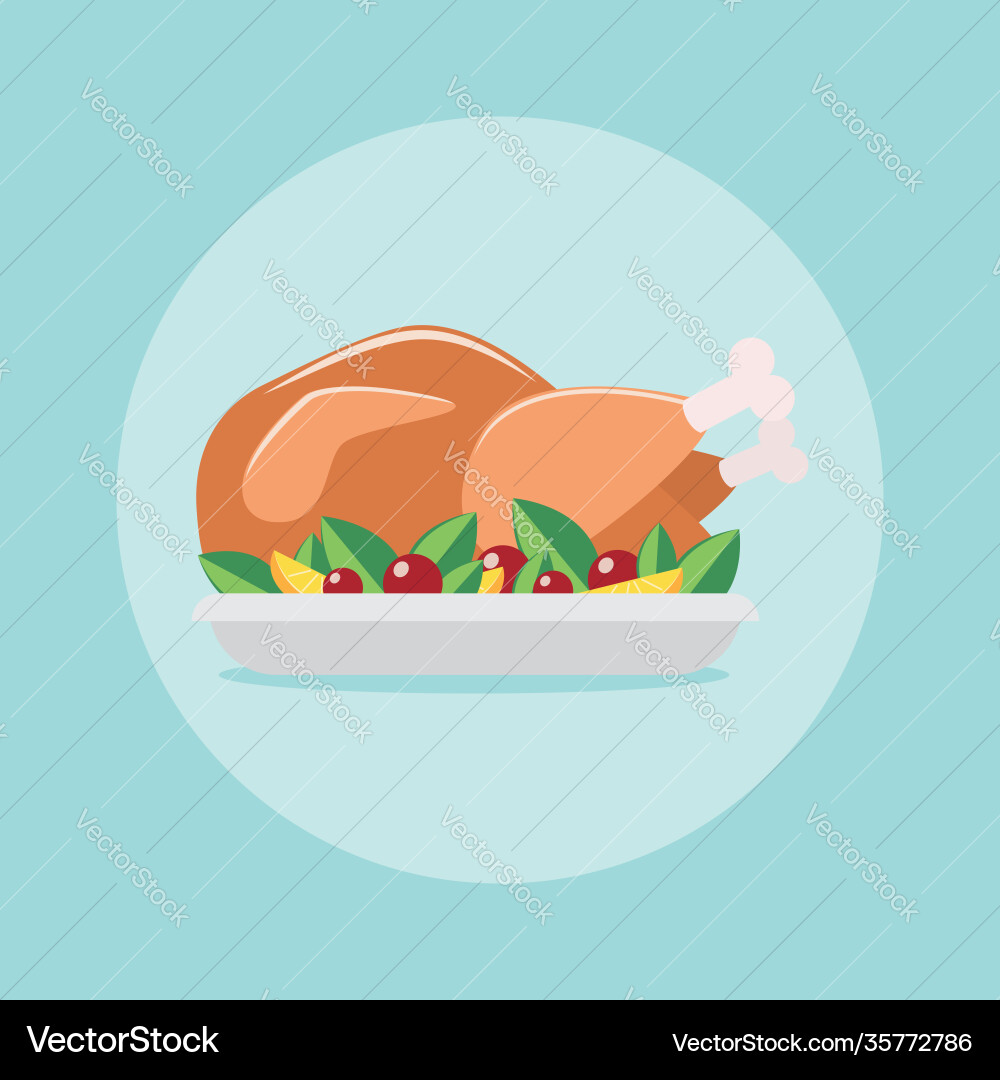 Roasted turkey on a plate Royalty Free Vector Image