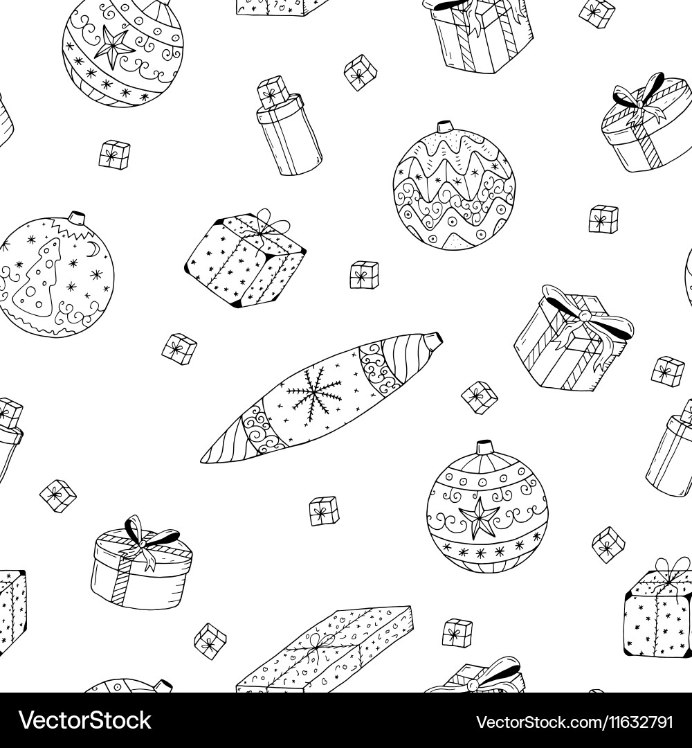 Christmas gifts seamless pattern in doodle style Vector Image