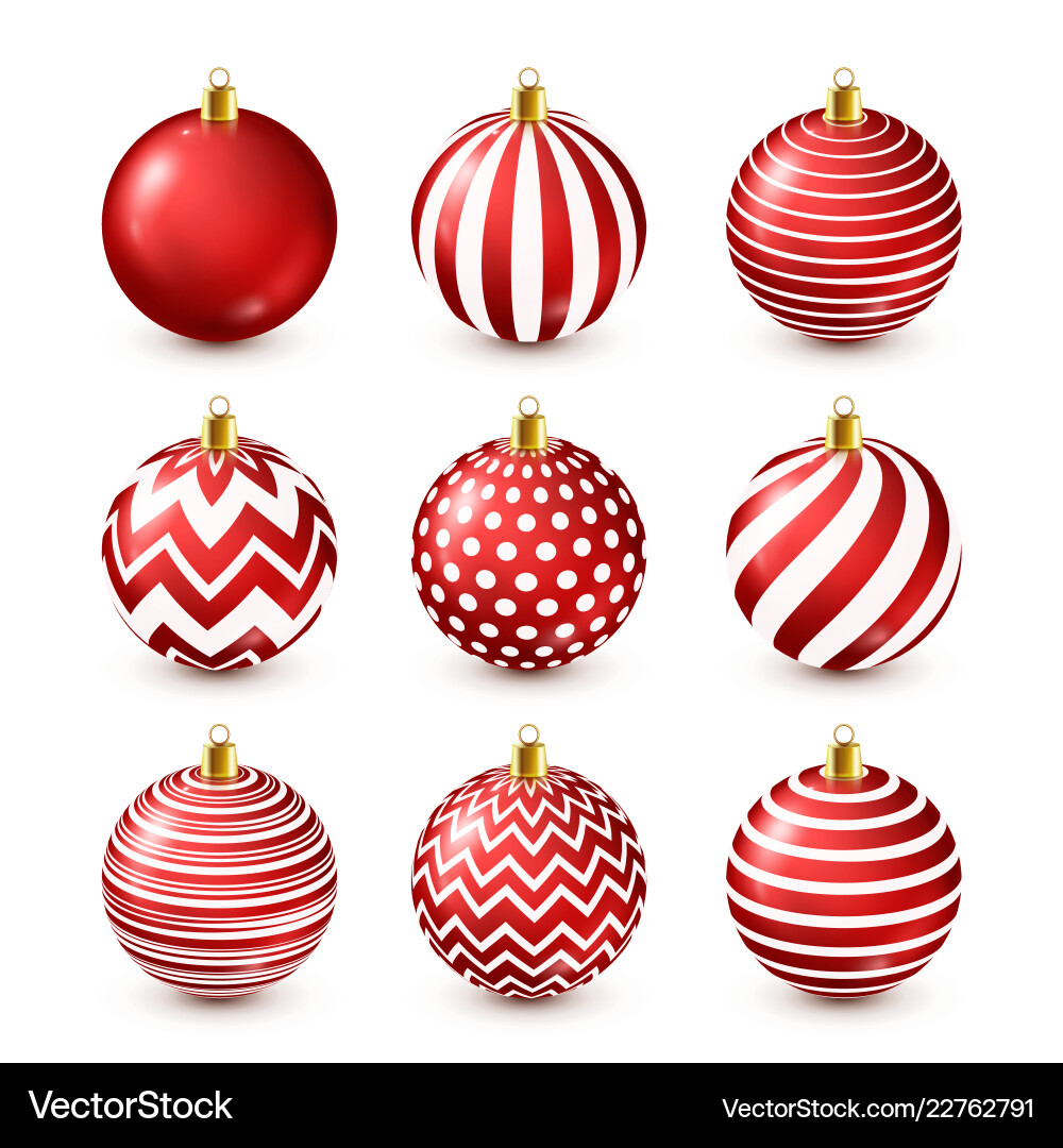 Christmas tree shiny red balls set new year Vector Image