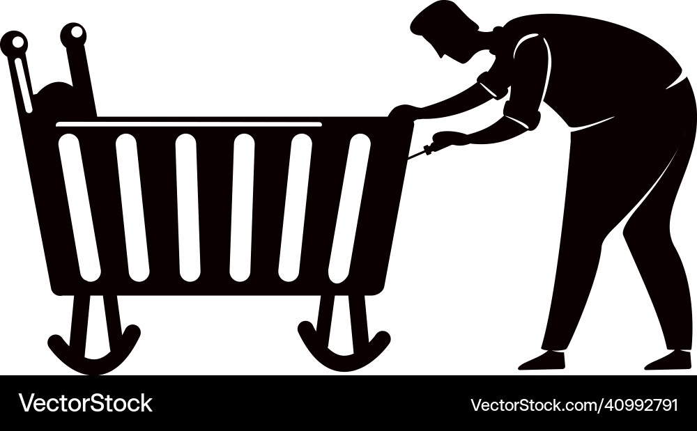 Dad fixing cradle tiles black silhouette man Vector Image