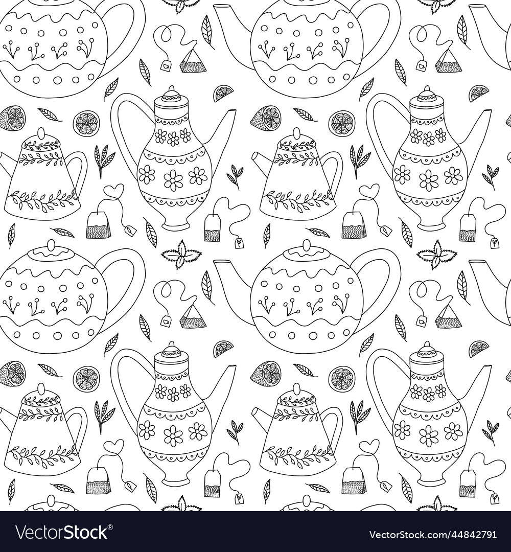 Doodle tea pattern Royalty Free Vector Image - VectorStock