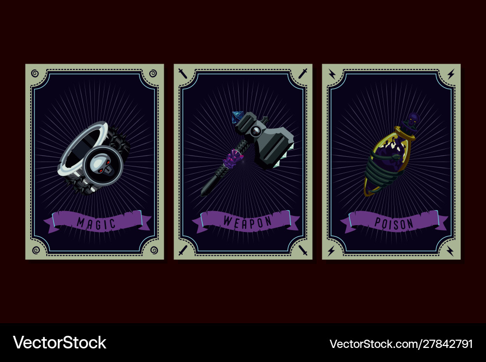Game asset pack fantasy card with magic items Vector Image
