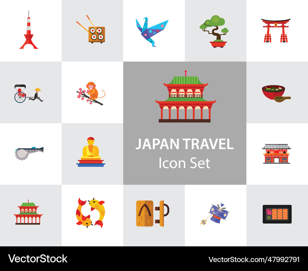 Japan travel icon set Royalty Free Vector Image