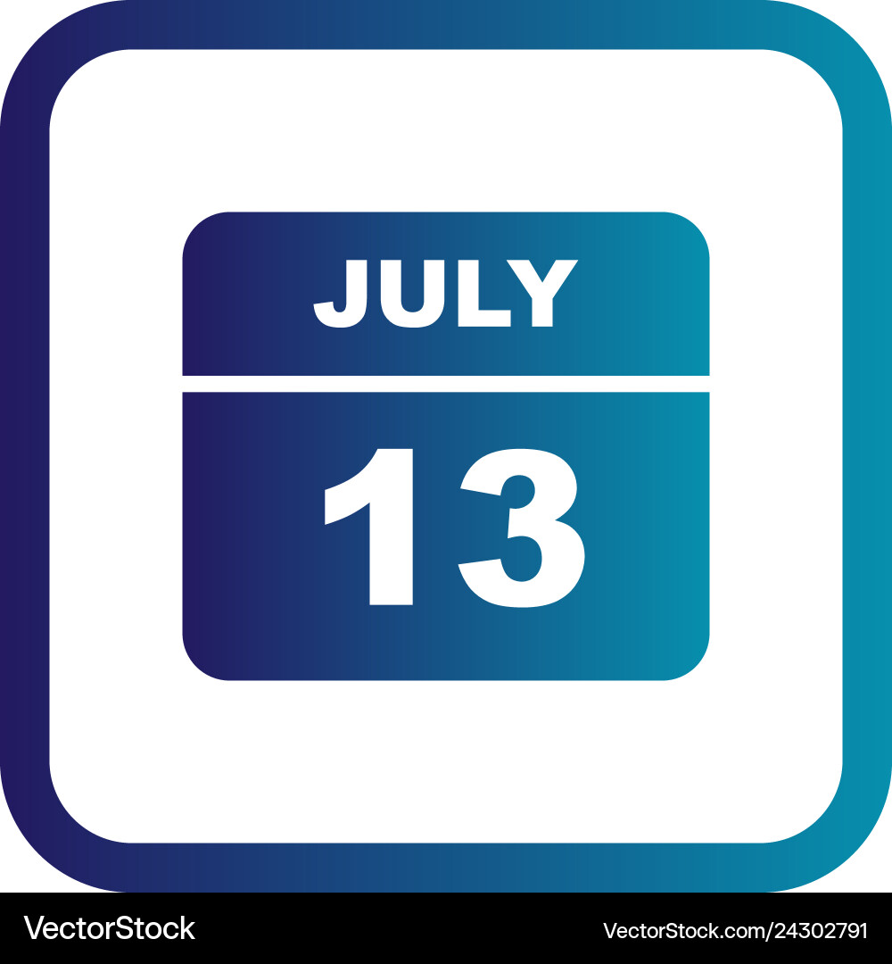 July 13th date on a single day calendar Royalty Free Vector