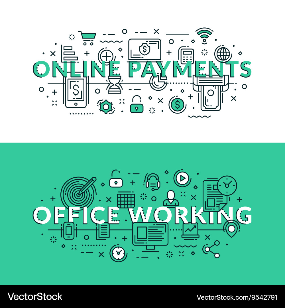 Online payments and office working related icons Vector Image