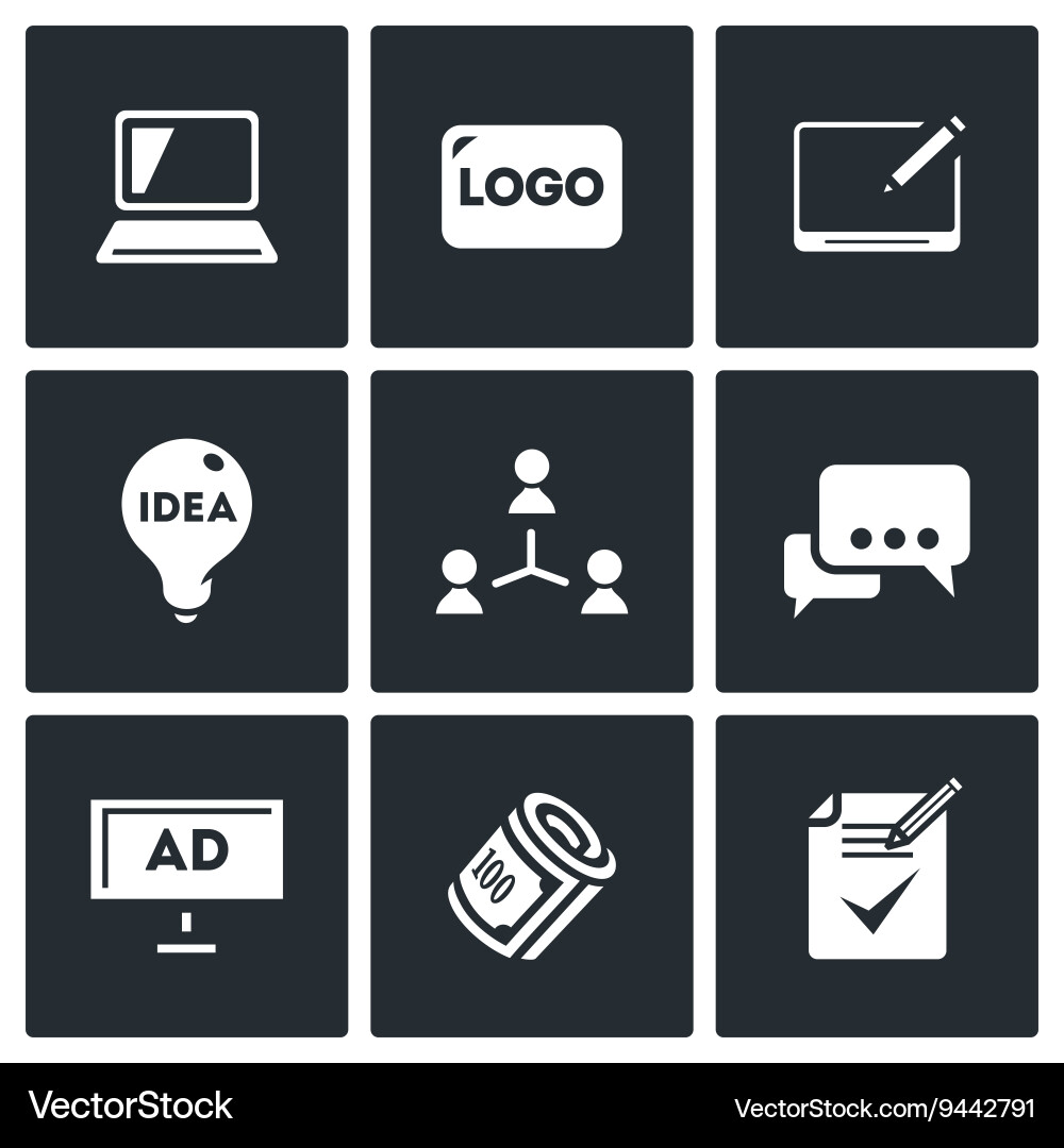 Set of creative agency icons computer Royalty Free Vector