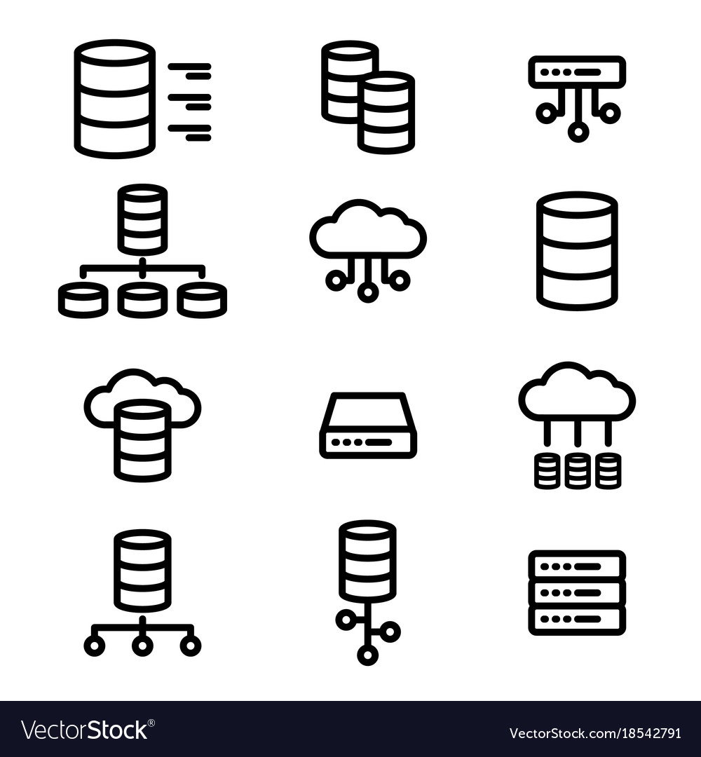 Simple set of database server line icons Vector Image