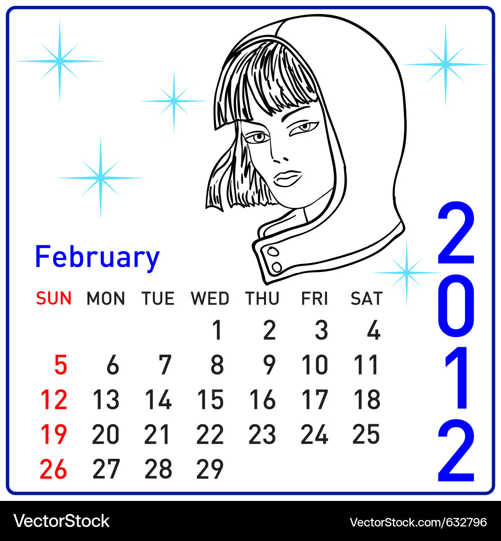 2012 year calendar in february Royalty Free Vector Image