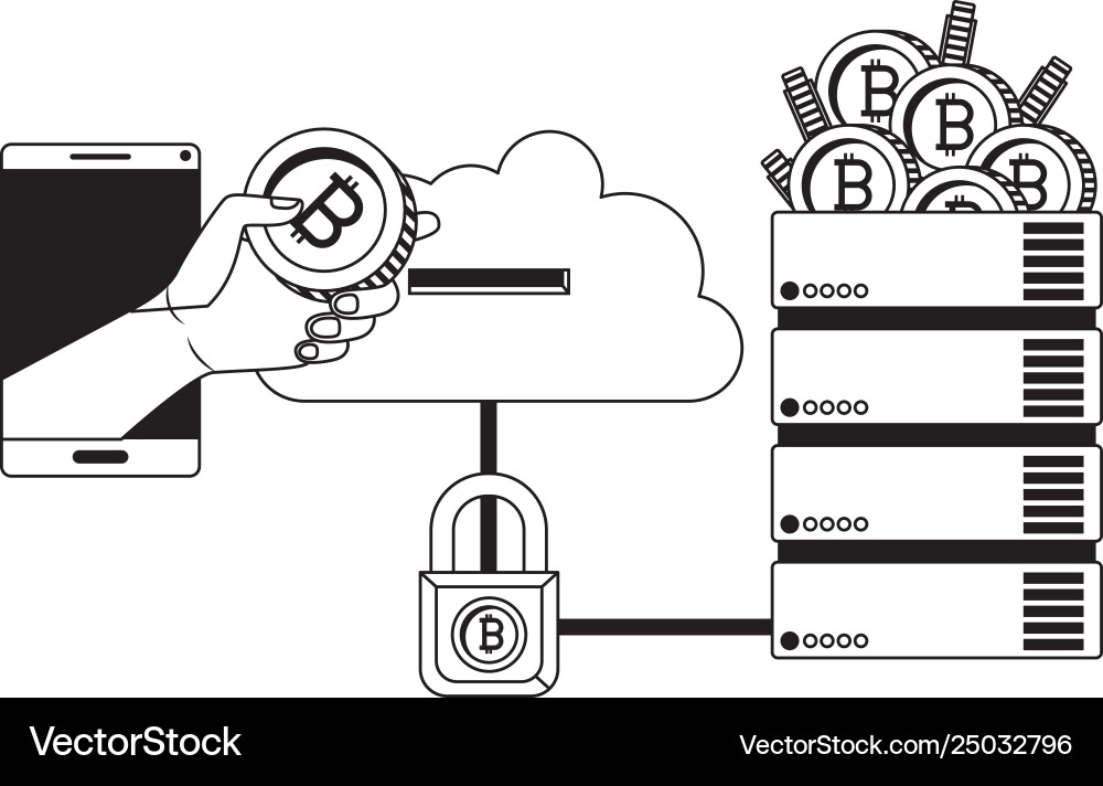 Bitcoin commerce technology set icons Royalty Free Vector