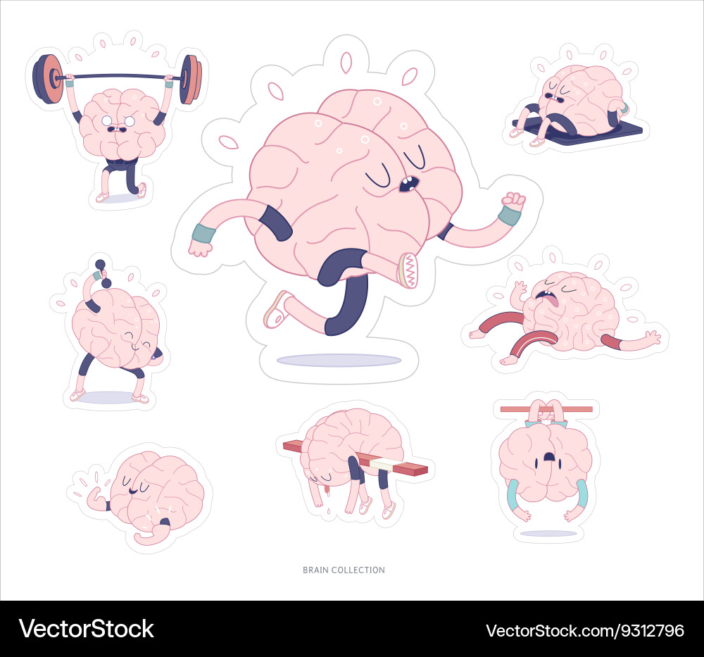 Brain stickers fitness set Royalty Free Vector Image