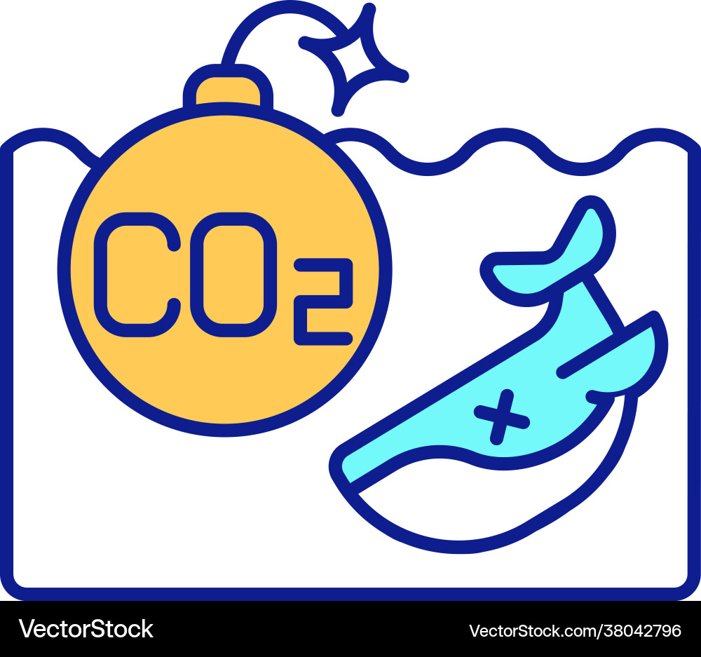 Carbon effects on ocean environment rgb color icon