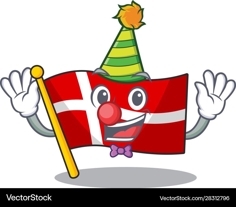 Cute clown flag denmark placed on cartoon Vector Image