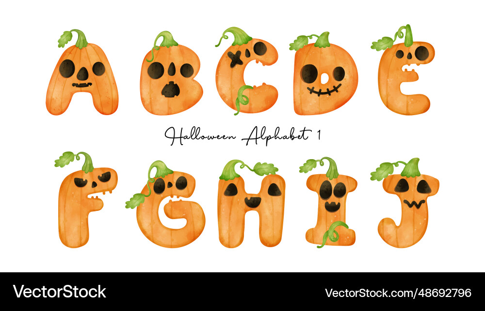 Halloween pumpkin alphabet letter a- j cute Vector Image