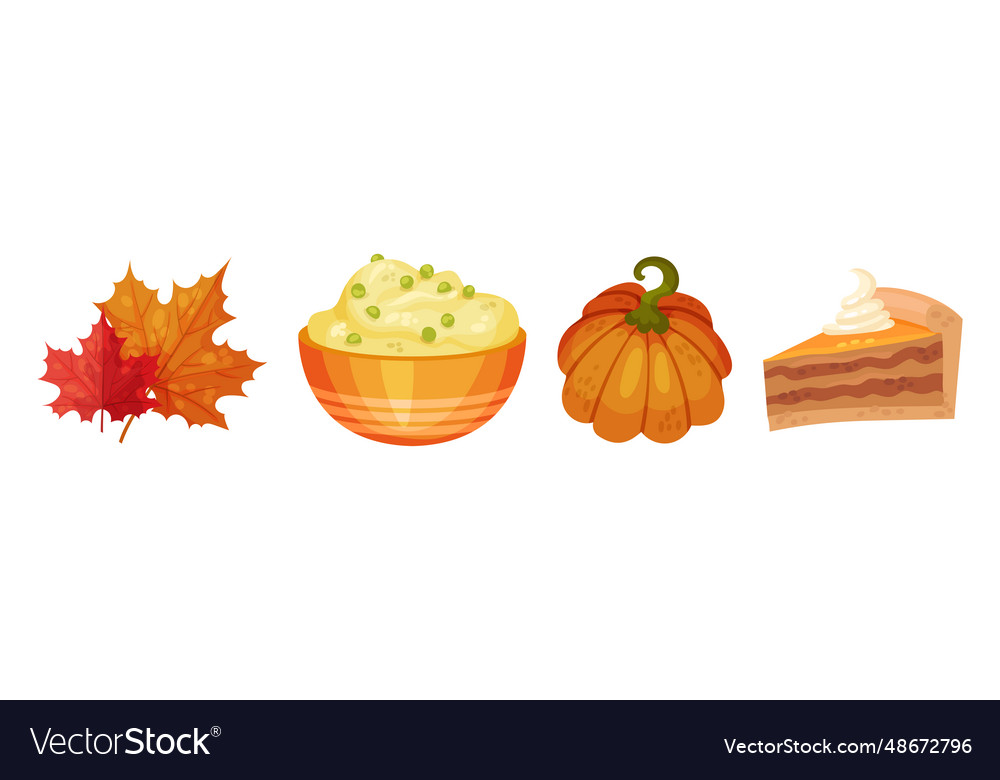 Happy thanksgiving objects with maple leaf mashed Vector Image