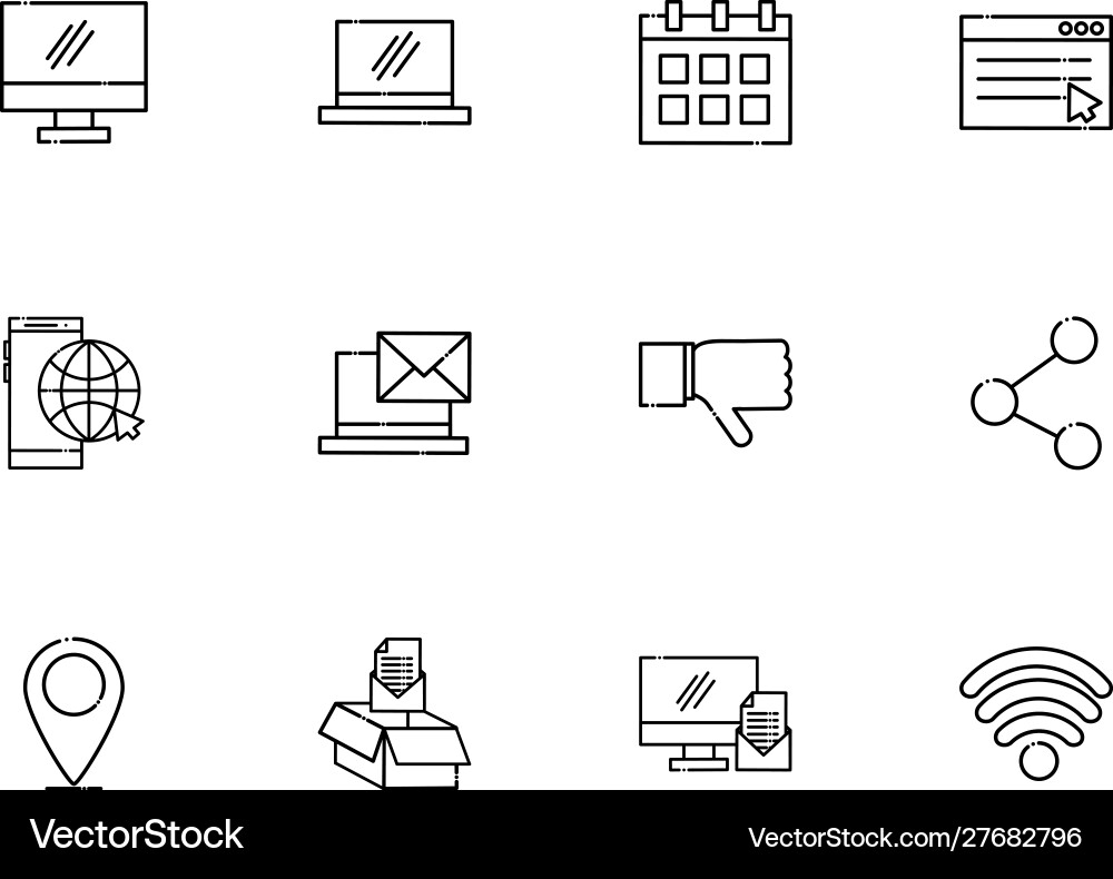 Network social media icons set line style Vector Image