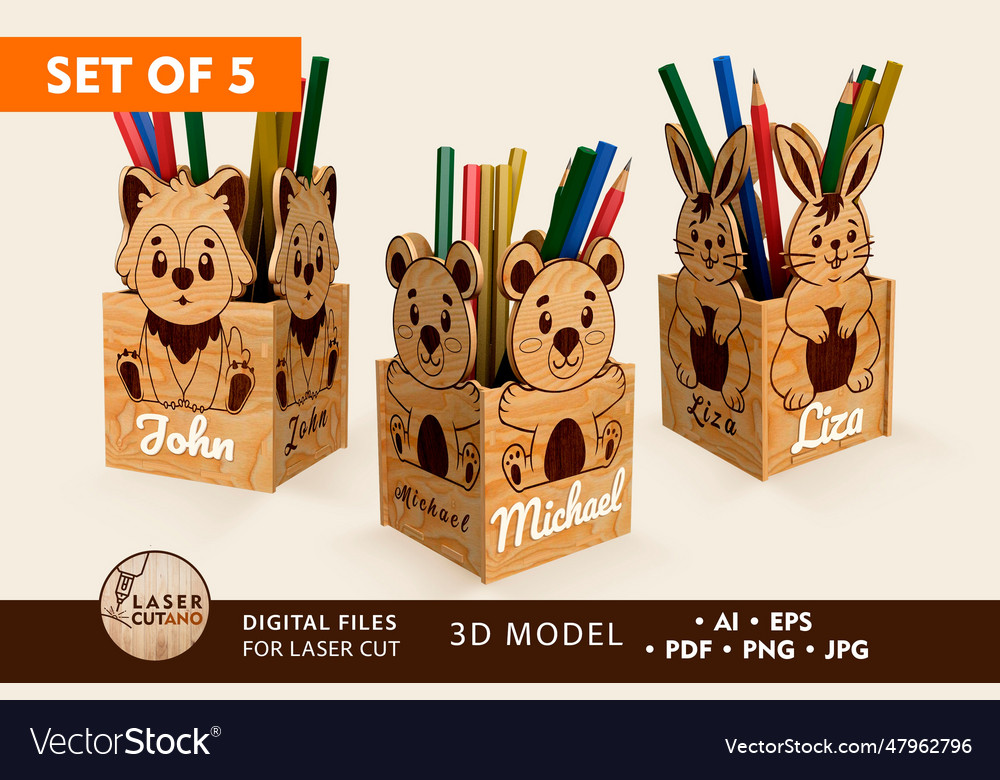 Pencil holder bundle personalized school supplies Vector Image